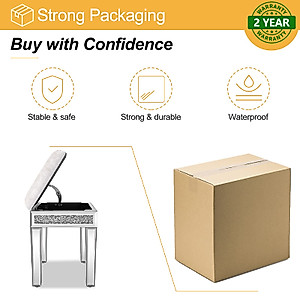 VINGLI Mirrored Vanity Stool with Storage, Upholstered Velvet Ottoman, Makeup Dressing Table Bench with Sparking Diamonds, Silver