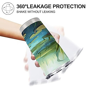 FHENMSA Reusable Plastic Water Cups with Lids,Frog in A Pond Print Anti-overflow Cup,sports Travel Coffee Cup