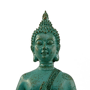 ornerx Thai Sitting Buddha Statue for Home Decor Verdigris 6.7"