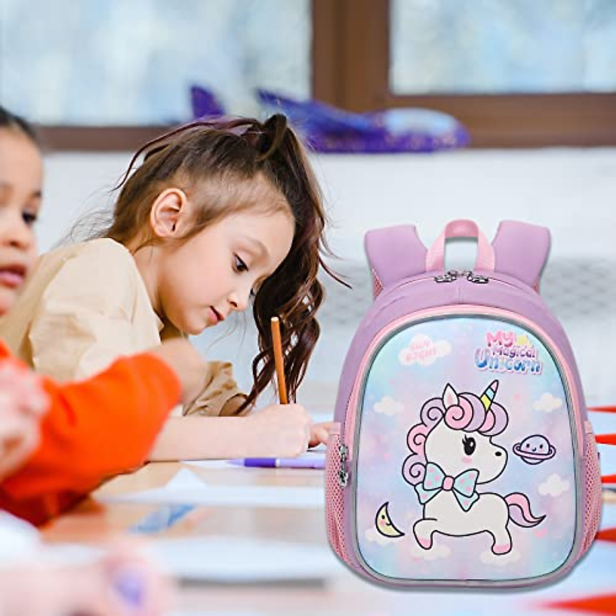 Tanou Toddler Backpack for Girls, 11 Inch Kids Backpacks for Preschool Kindergarten, Cute Cartoon Animal Style School Bag for Little Kids Aged 1-3 Years, Purple Unicorn