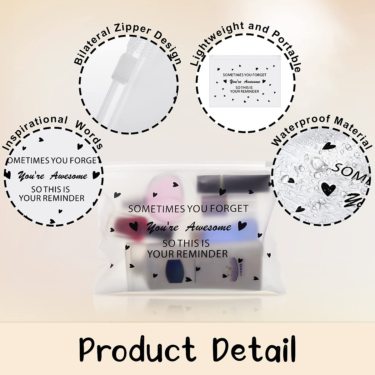 Sotiff 60 Pcs Bulk Inspirational Gifts for Women, Inspirational Makeup Bags EVA Cosmetic Toiletry Bags Thank You Encouragement Church Gifts for Friends Mom Coworker (Awesome,8 x 6 Inch)