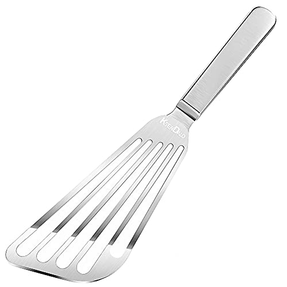 KSENDALO 11.8inch Fish Spatula Stainless Steel Elegant Flexible Sturdy Thin Blade Slotted Spatula for Cooking Slotted Engled Flexible Flipper Egg Spatula (Silver)
