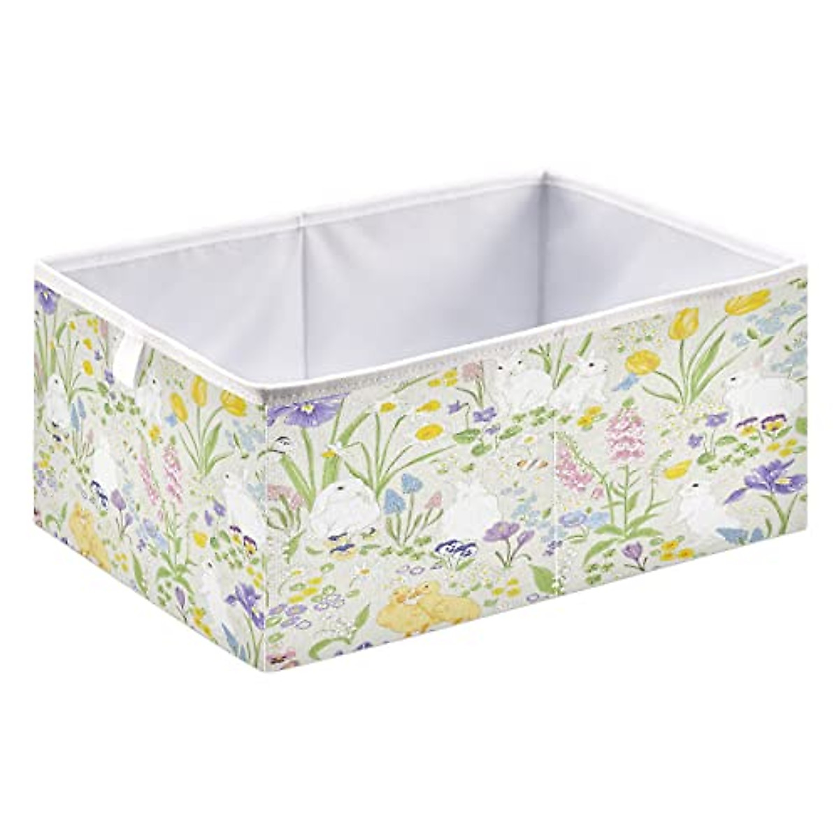 Kigai Rectangular Storage Bin Cute Bunny and Floral Foldable Storage Basket Toy Storage Box for Home Organizing Shelf Closet Bins, 15.8 x 10.6 x 7-Inch