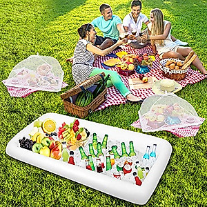 1PCS Inflatable Serving Bars and 3PCS Mesh Food Umbrella Covers Tent for Outdoor,Keep Salads Beverages Ice Cold - For Parties Indoor & Outdoor BBQ, Picnic Pool Party Supplies Luau Cooler