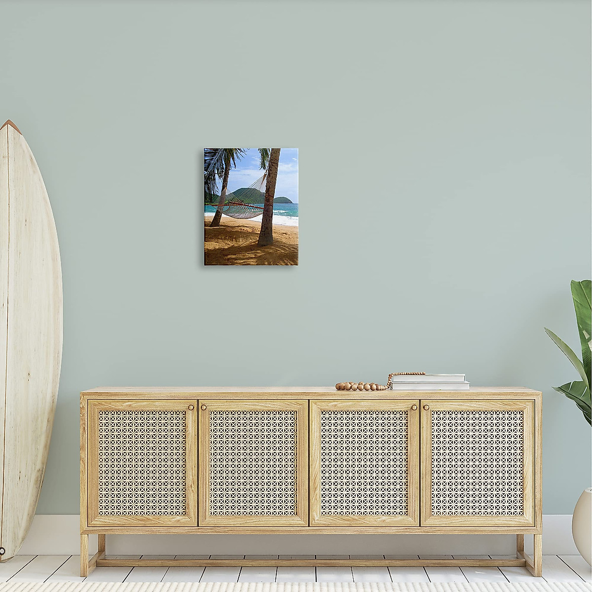 Stupell Industries Tropical Summer Vacation Hammock Between Palm Trees, Design by Noah Bay, Gallery Wrapped Canvas, 16 x 20