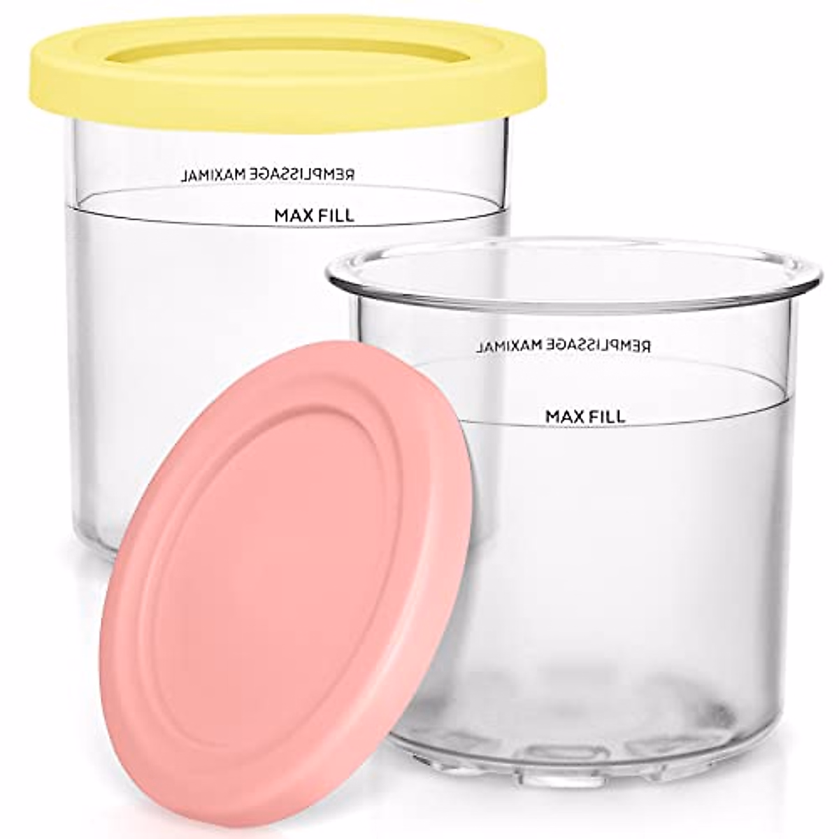 FIRJOY 16 oz. Containers | Extra Replacement Pints and Lids -Compatible with Ninja Creami NC301 NC300 NC299AMZ Series ONLY (2 Pack - Pink, Yellow)