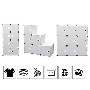 MAGINELS Large Cube Storage -14"x18" Depth Cube (12 Cubes) Organizer Shelves Clothes Dresser Closet Storage Organizer Cabinet Shelving Bookshelf Toy Organizer, White