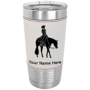 LaserGram 20oz Vacuum Insulated Tumbler Mug, Western Pleasure Horse, Personalized Engraving Included (Faux Leather, Baseball Style)