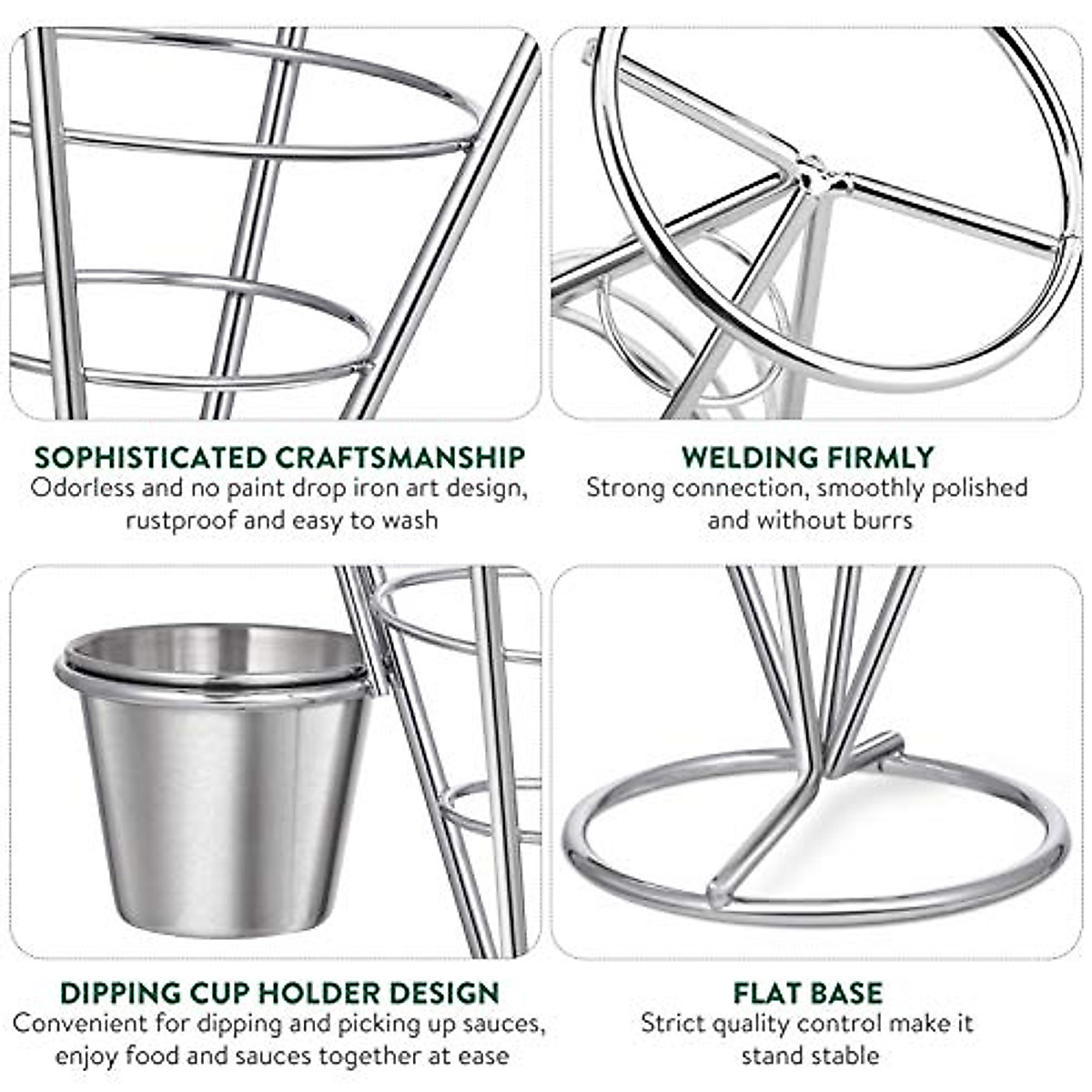 Hemoton 2pcs French Fries Stand Cone Basket Fry Holder with 2 Dip Dishes Cone Snack Fried Chicken Display for Home Parties/Backyard/Appetizers