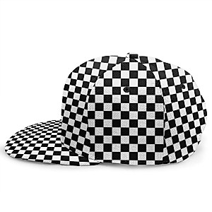 YEGFTSN Baseball Cap Men Women - Black White Checkerboard Adjustable 3D Printed Snapback Flat Bill Hip Hop Hat