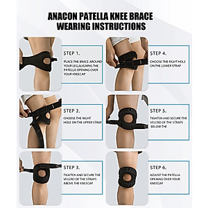 ANACON Dual Patella Knee Straps, Knee Brace Patella Stabilizer for Knee Pain Relief, Running, Tennis, Jumping, Arthritis, Tendonitis, Injury Recovery, Joint and Muscles Protection, Adjustable (Black)