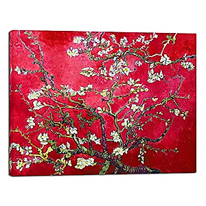 Wieco Art Red Almond Blossom Tree Vincent Van Gogh Paintings Reproduction Canvas Prints Wall Art for Home Decor and Wall Decor Classical Flowers Pictures Artwork