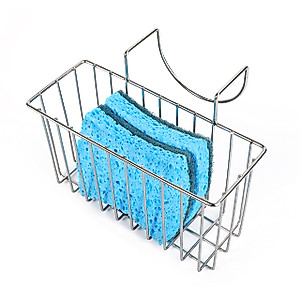 Damita Kitchen Sponge Holder Sink Basket Sink Caddy Brush Dishwashing Liquid Drainer Rack Silver Small (6.7" x 4.5" x 4.5")