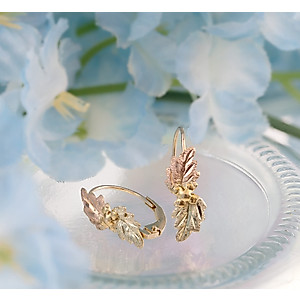 Precious Leaf Leverback Earrings, 10k Yellow Gold, 12k Green and Rose Black Hills Gold