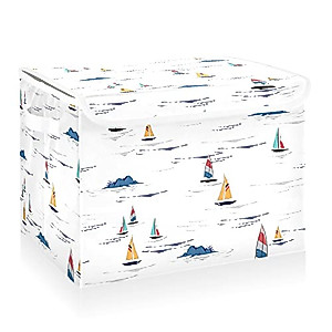 CaTaKu Colorful Wind Surf Storage Bins with Lids Fabric Large Storage Container Cube Basket with Handle Decorative Storage Boxes for Organizing Clothes Shelves
