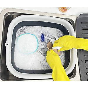 SAMMART 15L (3.9 Gallon) Collapsible Dishpan with Draining Plug - Foldable Washing Basin - Portable Dish Washing Tub - Camping & Space Saving Kitchen Storage Tray (Grey/Slate Grey)