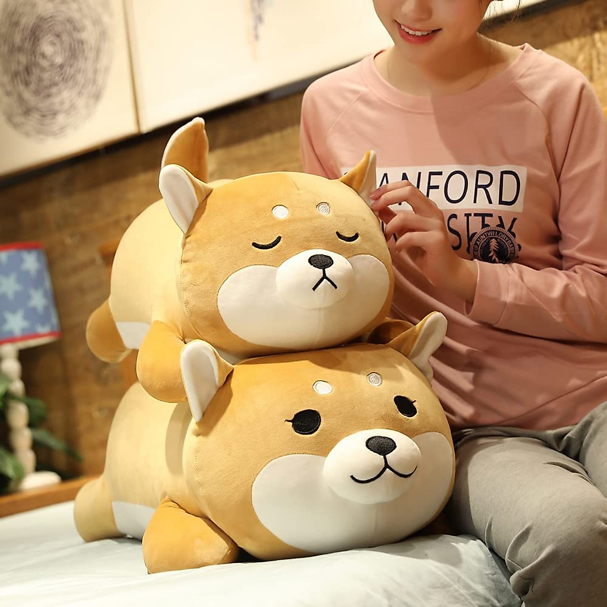 ERDAO Shiba Inu Plush Pillow,Soft Corgi Stuffed Animals Toy Cute Sleeping Puppy Doll Gifts for Kids (Smiling Eyes, 19.6 inch)