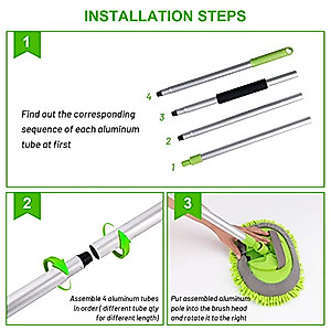 Ordenado 62&quot; Car Wash Brush Kit Mitt Mop Sponge with Long Handle Chenille Microfiber Car Cleaning Brush Kit Supplies Car Washing Mop Kit Car Care Kit of Scratch-Free Replacement Head for Car RV Truck