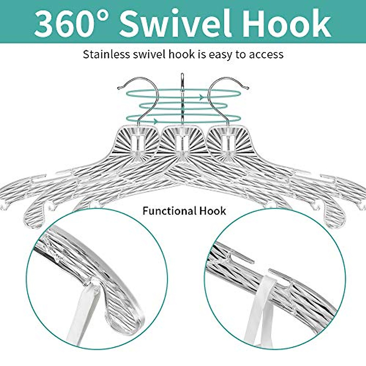 Perfecasa Crystal Clear Plastic Hangers 20pcs, Shirt Hangers with Open Notches, Diamond Cut Pattern 5400 Vics