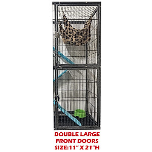 Two Story Extra Large 30.5"x19"x55"H 4-Level Double Front Doors Chew Free Feisty Ferret Chinchilla Small Animal Home Wrought Iron Cage Tight 1/2-inch Bar Spacing Rolling Stand Hammock