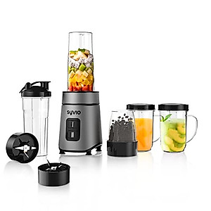 Syvio Blender for Shakes and Smoothies, 600W Personal Blender, Smoothie Blender with 2 BPA-Free 20 Oz Sport Cup, 2 Party Mugs, 1 * 10 Oz short cup,Easy to Clean