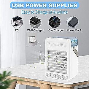 Portable Air Conditioner, Personal Air Cooler Mini with 2 Mists 4 Speeds, 120°Auto Oscillation, 600ML Tank, 2/4/6H Timer, 7 Colors Light, Evaporative Air Cooler Fan for Room Office Bedroom Camping