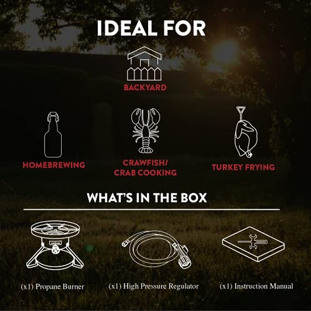 GasOne B-5150 Outdoor Cooker - 14.5" Wide with High Pressure Steel Braided Hose Propane Burner Camp Stove - Red QCC