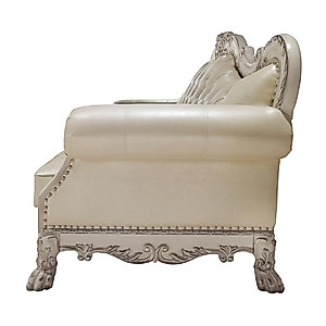 Acme Furniture Dresden Upholstered Faux Leather Sofa with 4 Pillows in White