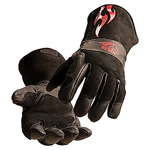 BSX Stick/MIG Welding Gloves - Black with Red Flames, Size Large