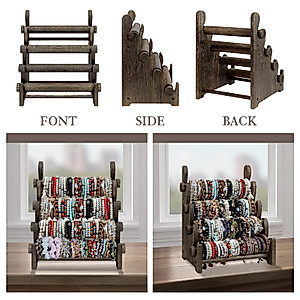 TOPNEW 4 Tier Wooden Bracelet Holder, Bangle Watch Necklace Display Storage Jewelry Holder Stand Display Organizer, Brown 4 Tier Wooden Bracelet Holder
