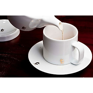 Dilmah, Tea Mug, Saucer, and Lid, Fine Porcelain, t-Series Collection, Gold Monogram, Coffee or Tea Service, 3 Piece Set, 10 Oz. volume, Pack of 2