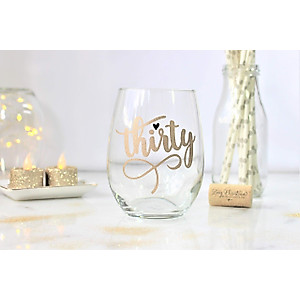 Thirty Stemless Wine Glass Gold 30th Birthday Gift for Women 0008