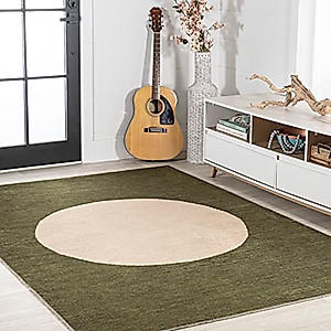 JONATHAN Y WSH113B-3 Cirkel Minimalist Geometric Dot Machine-Washable Indoor Area-Rug, Scandinavian, Modern, Bohemian Easy-Cleaning,Bedroom,Kitchen,Living Room,Non Shedding, Green/Cream, 3 X 5