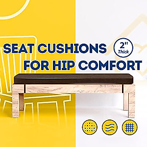 AAAAAcessories Bench Cushions for Indoor Furniture with Ties, Non-slip Bottom and Removable Cover, Indoor Seat Cushions Pads for Piano, Dining Bench and Bay Window, 36''×14''×2'', Brown