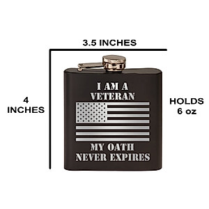 Rogue River Tactical USA American Flag Veteran Oath Stainless Steel Hip Flask Premium Matte Black Makes a Great Gift For Him Dad Father Veteran