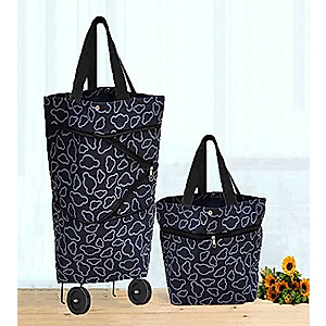 Collapsible Foldable Cart Reusable Shopping Grocery Trolley Bag on Wheels(Black)