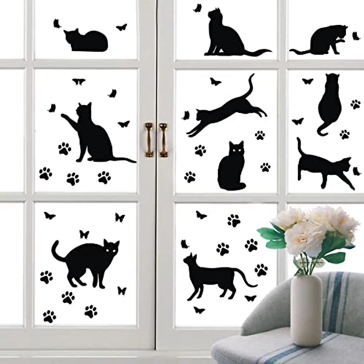 Bamsod Black Cat Wall Stickers for Kids Cat Wall Decals Bedroom Cat Vinyl Sticker Wall Art Stickers,10 pcs