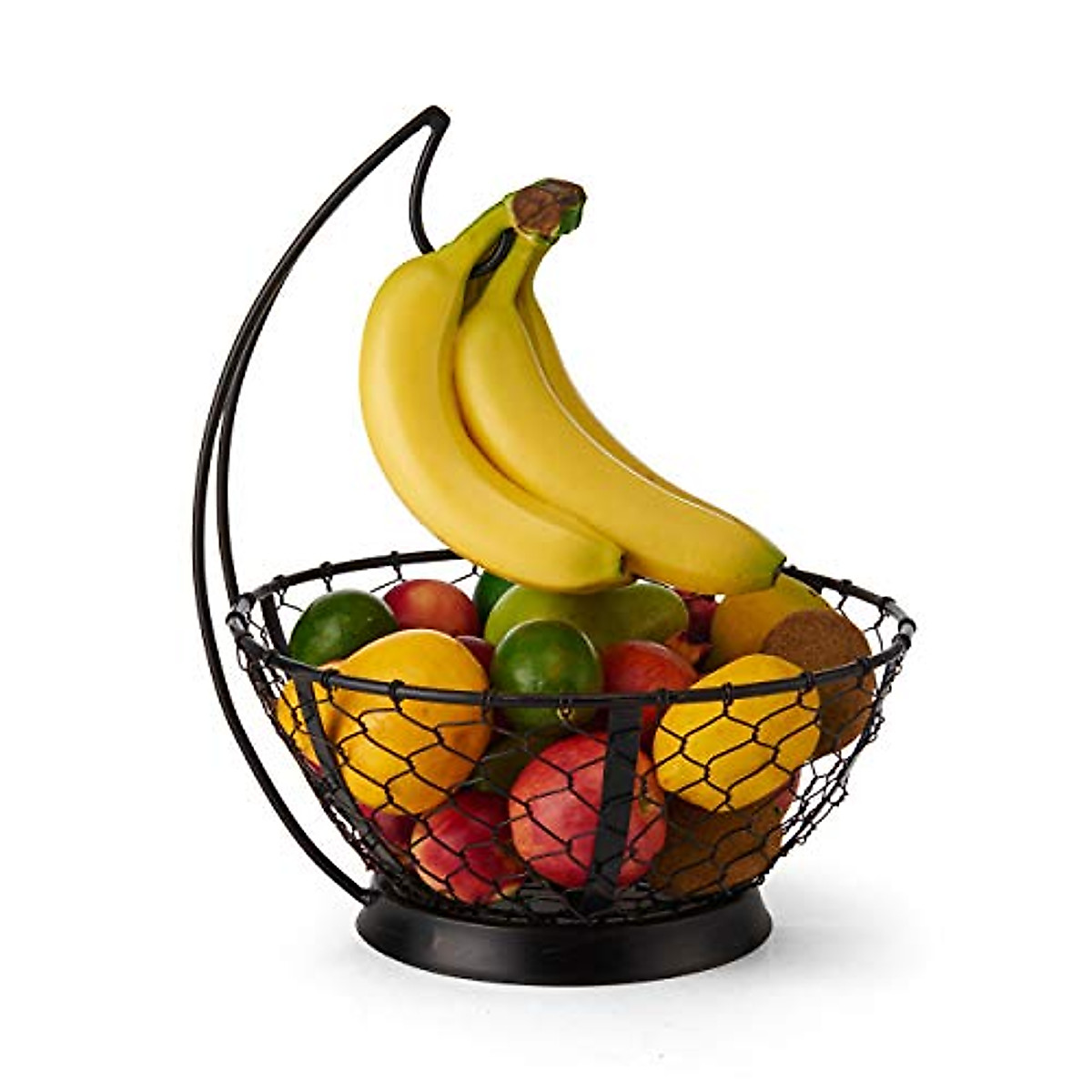 Gourmet Basics by Mikasa Farmer's Market Fruit Basket with Banana Hook, 14 3/4 inches Tall with a 12-inch Diameter, Black