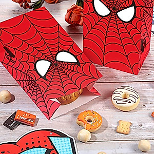 30 Pieces Spider Party Treat Bags Spider Theme Birthday Party Hero Web Printed Kraft Paper Goodie Bags Candy Bags for Theme Birthday Party Decorations and Supplies