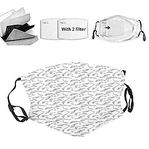 Fish Fashion Face mask,Abstract Sketchy Marine Life enlighten Illustration Line,Dust Washable Reusable Filter and Reusable Mouth Warm Windproof polyester Face for women men,Black White Grey