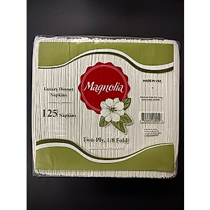 Magnolia Premium Bright 2-Ply Dinner Napkins for all Occasions, 1/8 Fold, 18 Packs of 125 Each, 15"x16.5", Made in the USA