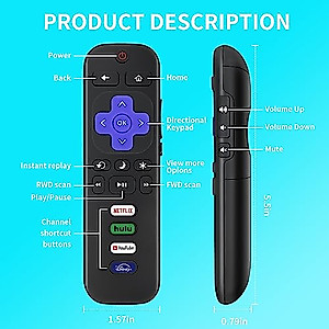 (Pack of 2) Replaced Remote Control Only for Roku TV,Compatible with for TCL Roku/Hisense Roku/Onn Roku/Insignia Roku/Element Roku/Westinghouse Roku/Hitachi Roku TV【Not for Roku Stick and Box】