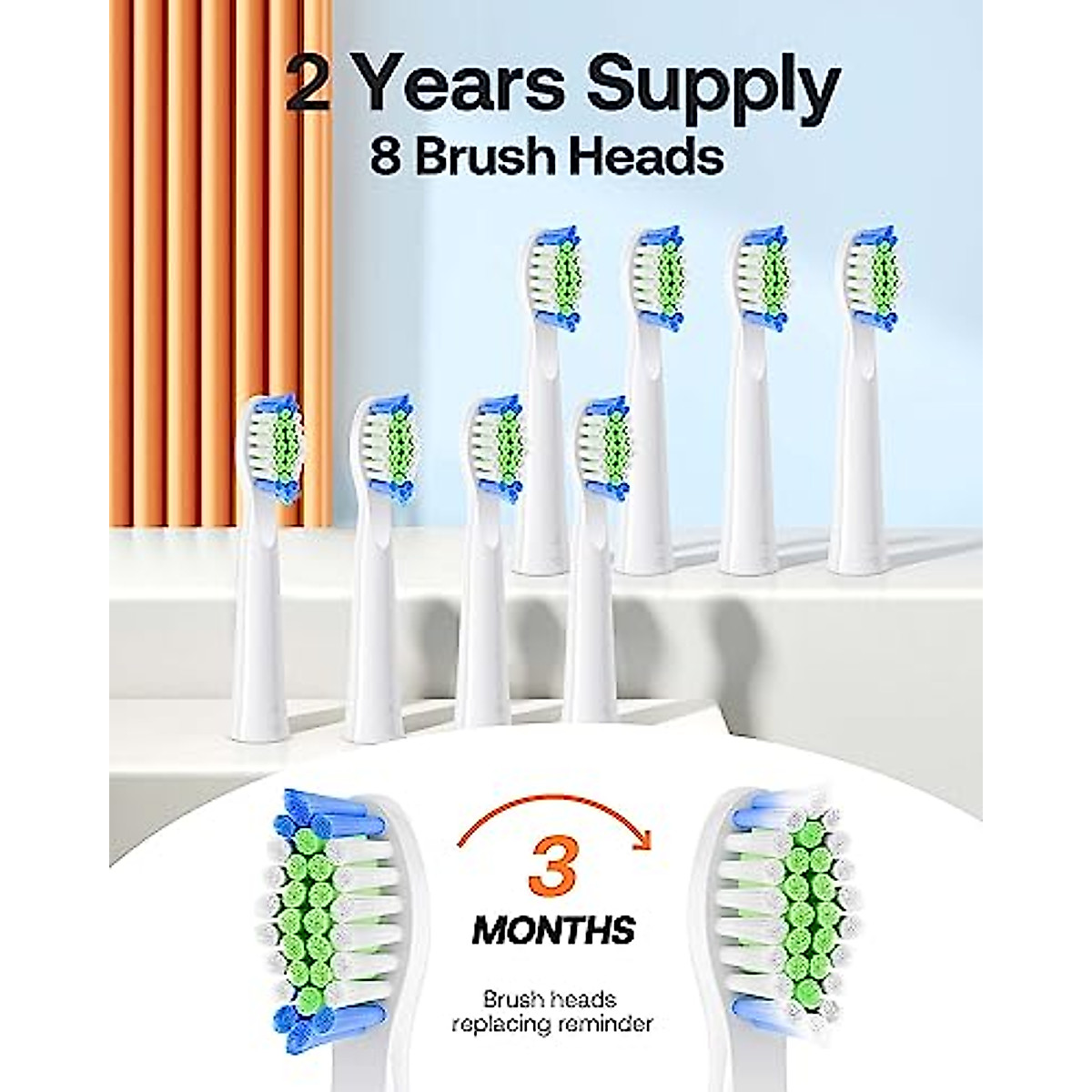 Bitvae Ultrasonic Electric Toothbrush with 8 Brush Heads for Adults and Kids, Rechargeable Travel Toothbrush with a Holder, 5 Modes, Smart Timer, Living Coral D2