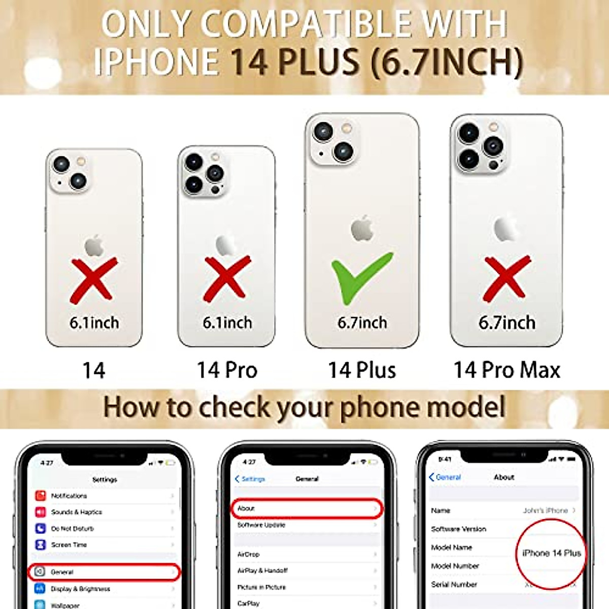 Petitian for iPhone 14 Plus Case, Cute Women Girls Gold Butterflies Designed for iPhone 14 Plus Phone Cases, Girly Gold Plating Phone Cover for 14 Plus with Camera Protection Black