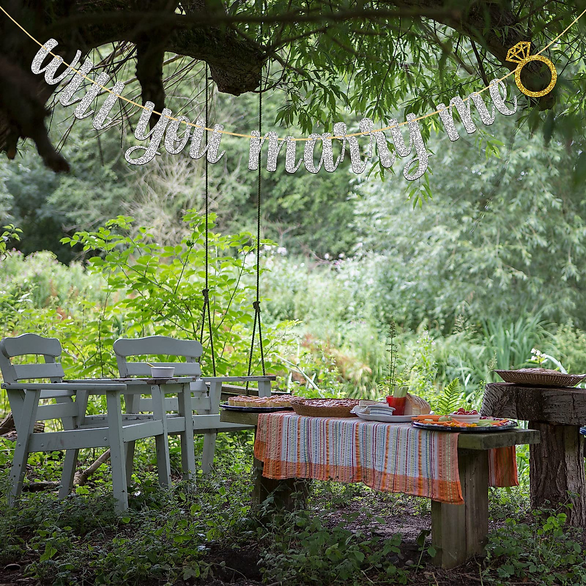 WeBenison Silver Glitter Will You Marry Me Banner for Bachelorette Party Decor Bridal Shower Wedding Engagement Party Supplies