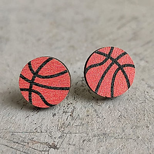 6 Pairs Handmade Wooden Sports FootBall Wooden Stud Earrings Bulk Baseball Volleyball Soccer Basketball for Women Sport Lover Friendship Jewelry