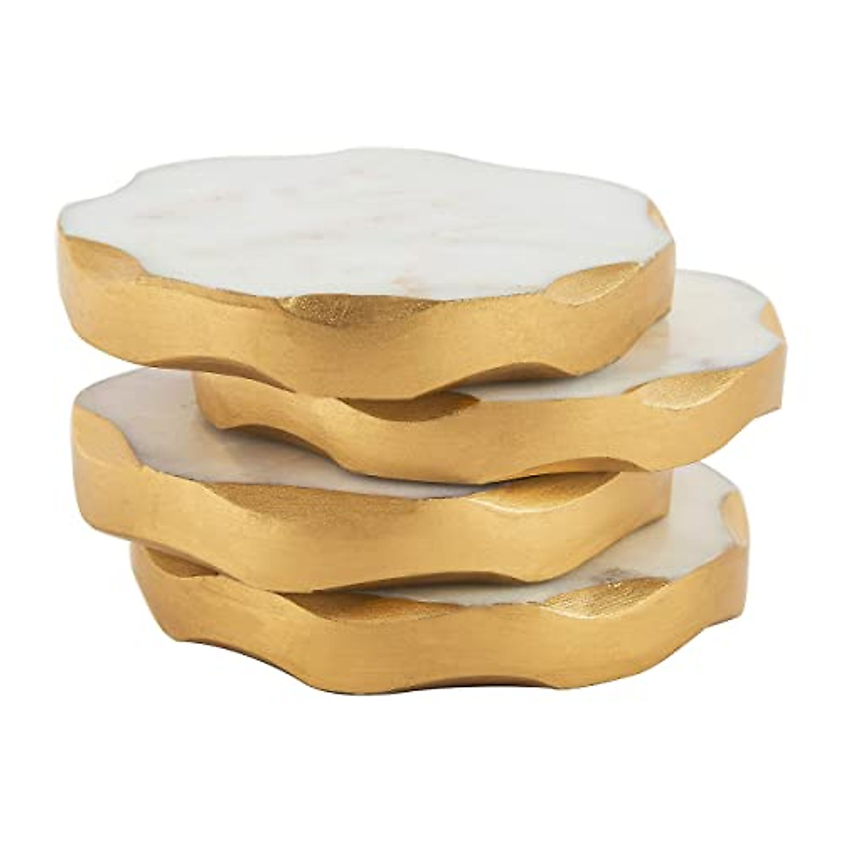 James Scott Marble Coasters - Set of 4 Round Natural Coasters with Gold Edges - Beautiful Gift