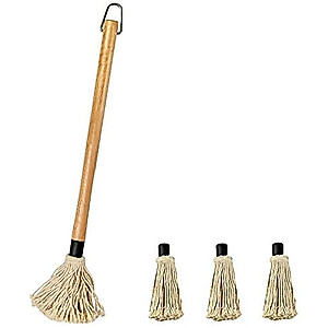 Censmart BBQ Mop Set - Wood 18 Inch Basting Mop and 3 Extra Replacement Head, 304-Stainless Steel BBQ Grill Basting Brush with 100% Natural,Apply Barbecue Sauce, Marinade or Glazing,Dish Mop Style