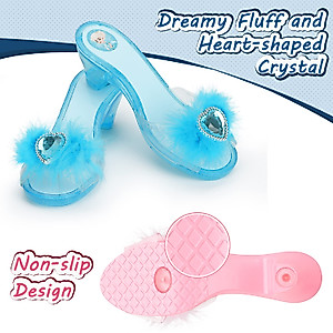 Hapgo Princess Dress Up Shoes and Pretend Jewelry Toys Set, 2 Pairs of Princess Shoes with Cape Tiara Crowns Earrings Necklaces Bracelets Rings Wands Bag Role Play Shoes for Girls Aged 3-6 Years Old