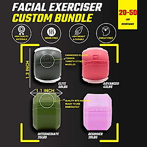 Jawzrsize Athletic Bundle Jaw Enhancer - Jaw, Face, and Neck Exerciser, Helps Reduce Stress and Cravings - Facial Exercise (Pop N Go & Custom Fit (Beg., Int., & Elite), Pink and Green)